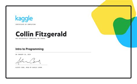 collin fitzgerald completed the intro to programming course on kaggle