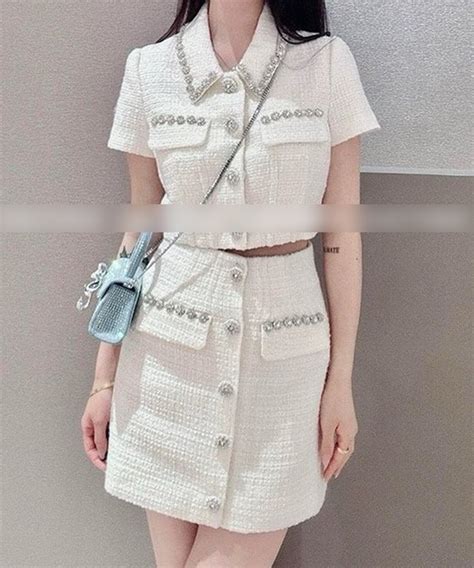 [세트할인] 수입 큐빅 보석단추 크롭 자켓 미니스커트 투피스 세트 에이블리