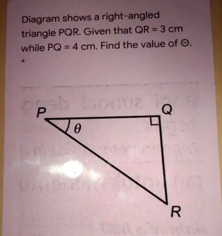 SOLVED: Diagram shows a right-angled triangle PQR: Given that QR = 3 cm ...