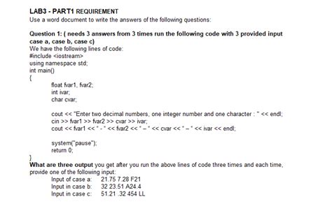Solved LAB3 PART1 REQUIREMENT Use A Word Document To Write Chegg