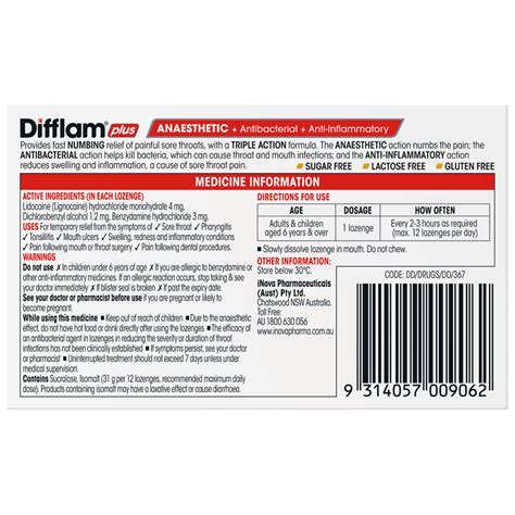 Difflam Plus Anaesthetic Lozenges Honey And Lemon