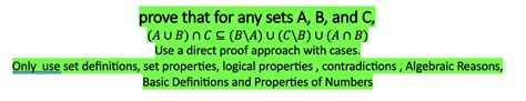 solved prove that for any sets a b and c