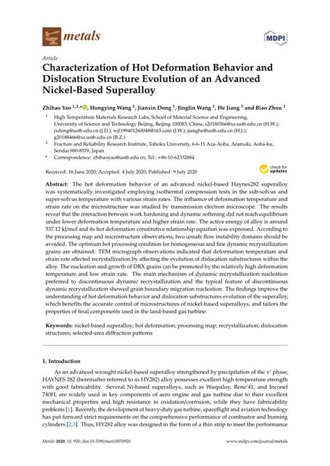 Pdf Characterization Of Hot Deformation Behavior And Dislocation Structure Evolution Of An