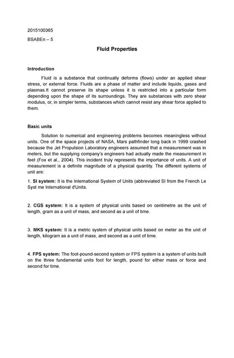 Fluid Properties Fluid Laboratory 2015100365 Bsaben 5 Fluid