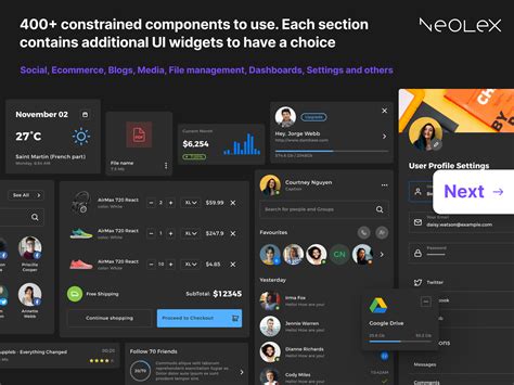 neolex figma design system with dashboard templates dark theme buymockup