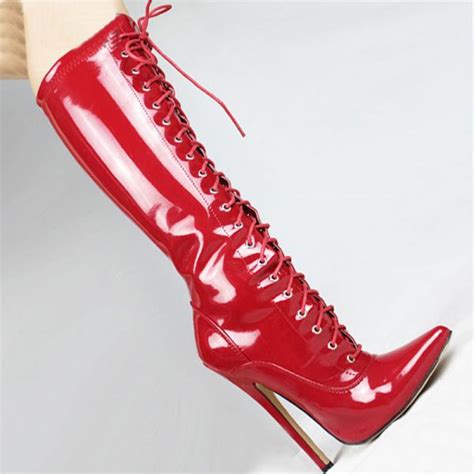 Red Pvc Knee High Boots Dotty After Midnight