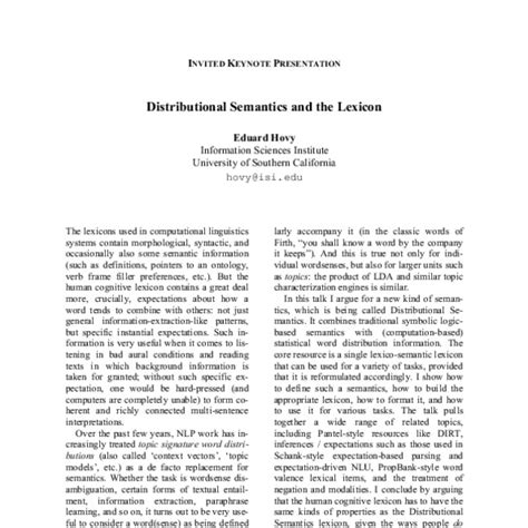 Distributional Semantics And The Lexicon Acl Anthology