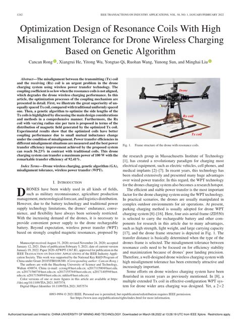 Pdf Optimization Design Of Resonance Coils With High Misalignment Tolerance For Drone Wireless