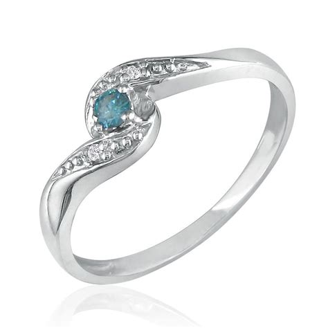 Superjeweler 10k White Gold Blue Diamond Promise Ring