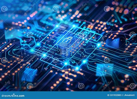 Cybersecurity Concept Digital Lock On Circuit Board Stock Illustration Illustration Of