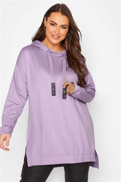 Yours Curve Plus Size Lilac Purple Brooklyn Slogan Longline Hoodie