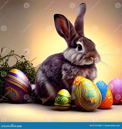 Rabbit With Easter Eggs Ai Generated Generative Ai Cgi Graphics Stock