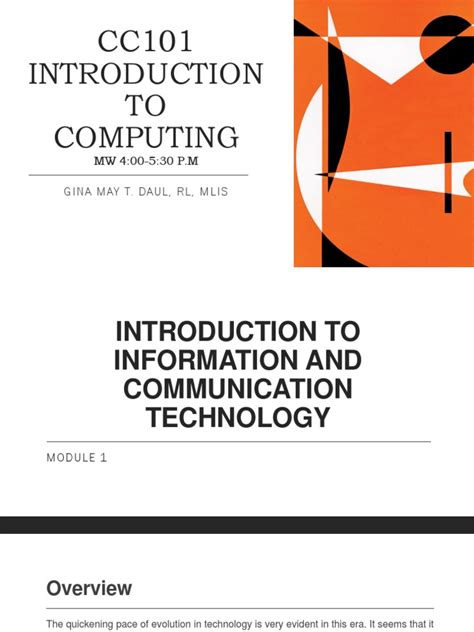 Cc101 Lesson 1 Introduction To Information And Communication Technology Pdf
