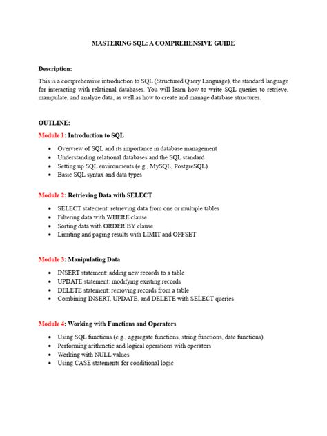 Mastering Sql Pdf Sql Databases