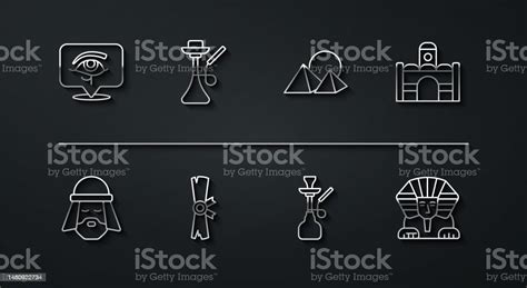 Set Line Eye Of Horus Egyptian Man House Hookah Papyrus Scroll Sphinx