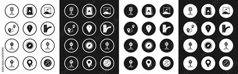 Set City Map Navigation Location With Exclamation Mark Route Location Traffic Light Road