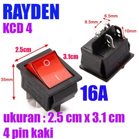 Jual Rayden Saklar Power Switch On Off 16a Roker Besar 4 Pin Kaki