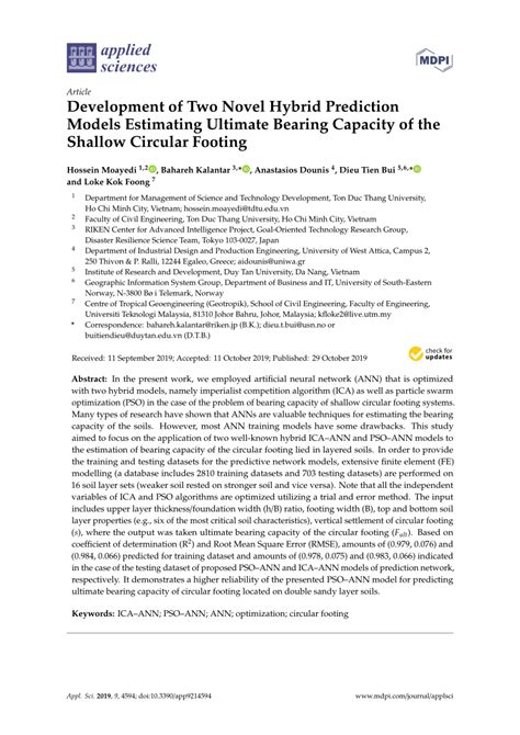 Pdf Development Of Two Novel Hybrid Prediction Models Estimating Ultimate Bearing Capacity Of