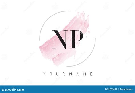 Np N P Watercolor Letter Logo Design With Circular Brush Pattern Stock