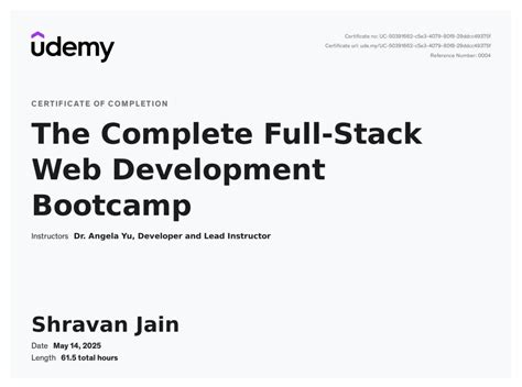 🚀 Just Completed The Full Stack Web Development Bootcamp By Angela Yu On Udemy Shravan Jain