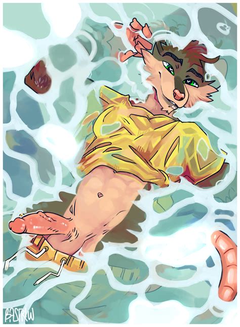 Rule 34 Bastriw Clothed Clothing Furry Genitals Green Eyes Half Erect