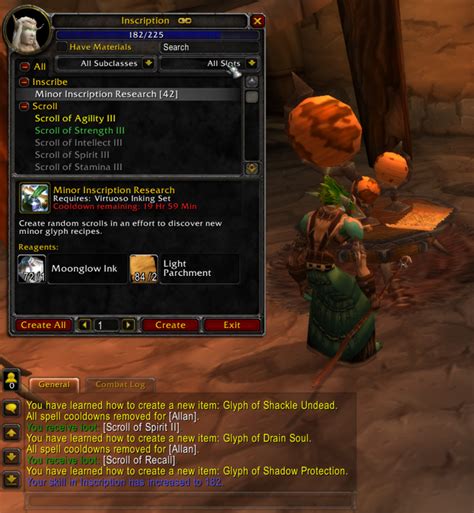 Inscription Skill Up With Grey Minor Inscription Research · Issue