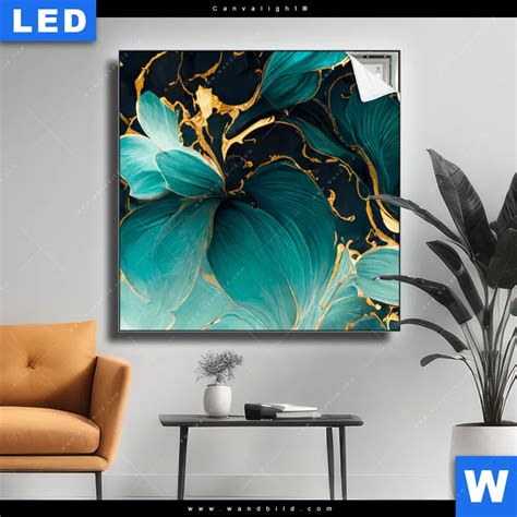 Canvalight® Leuchtbild ♥️ Marmor Blüten In Türkis And Gold Quadrat