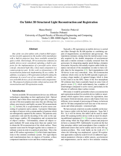Pdf On Tablet 3d Structured Light Reconstruction And Registration