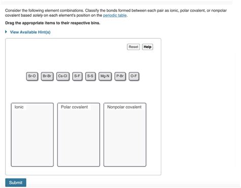 Solved Consider The Following Element Combinations Classify