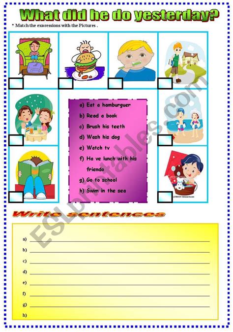 What Did He Do Yesterday Simple Past Exercise Esl Worksheet By Hamxy