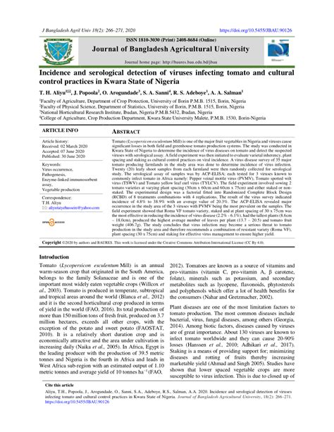 Pdf Incidence And Serological Detection Of Viruses Infecting Tomato And Cultural Control