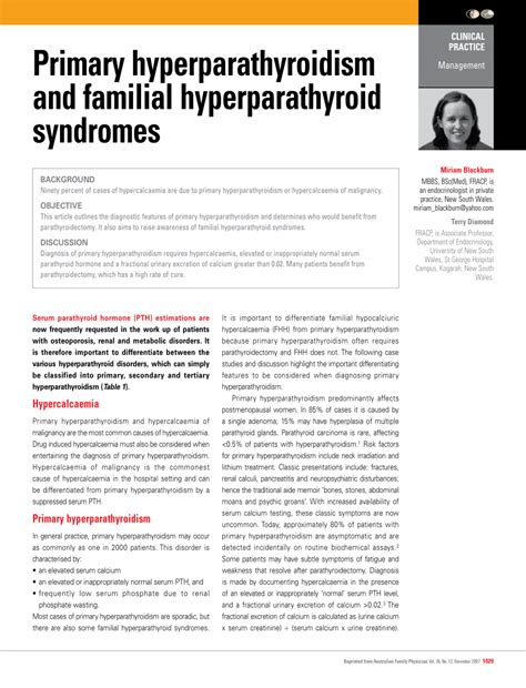 Pdf Primary Hyperparathyroidism And Familial Hyperparathyroid Syndromes