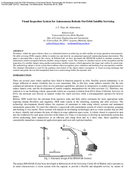 Pdf Visual Inspection System For Autonomous Robotic On Orbit Satellite Servicing Julio