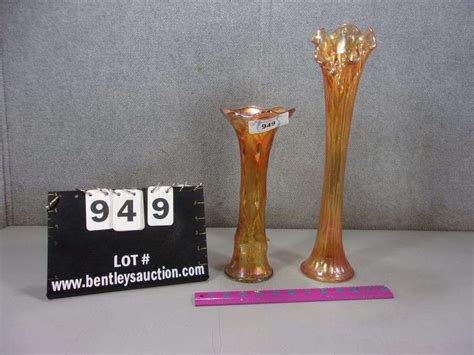 Lot 2 Orange Carnival Glass Fluted Vases Large Bentley And Associates