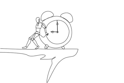 Premium Vector Single Continuous Line Drawing Robot Pushes Giant