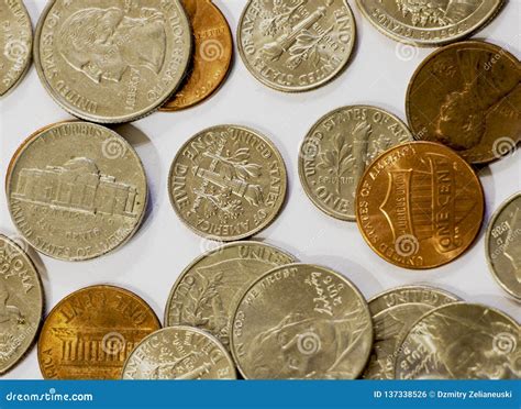 Un Grande Mucchio Delle Monete Americane Valuta Fotografia Stock