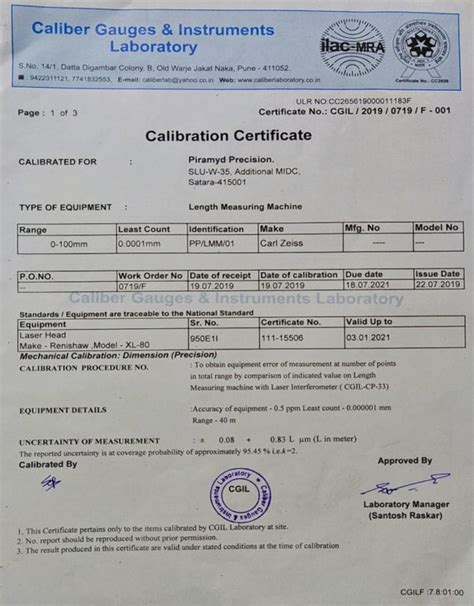 Calibration Certificate Template