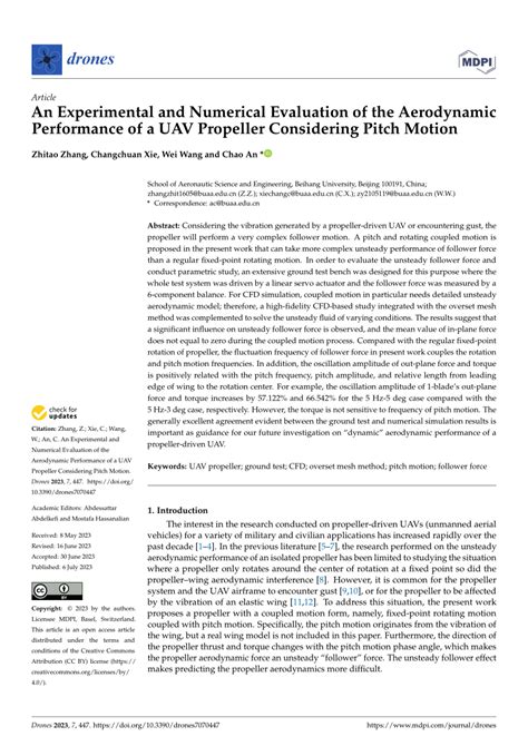 Pdf An Experimental And Numerical Evaluation Of The Aerodynamic Performance Of A Uav Propeller