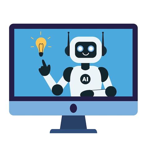Premium Vector The Robot On The Computer Monitor Screen Pointing To The Light Bulb