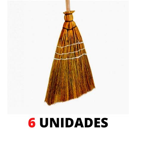 Kit 6 Unidades Vassoura Caipira De Palha S Cabo Bruxa Direto Da