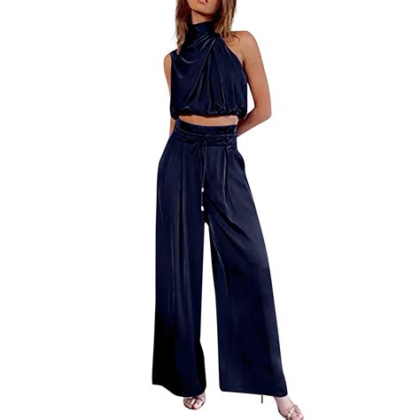 Aunvito Fashion Women 2 Piece Outfits Pants Sets Summer Sexy Neck