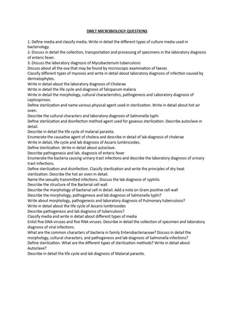 Dmlt Microbiology Question Paper Pdf Infection Bacteria
