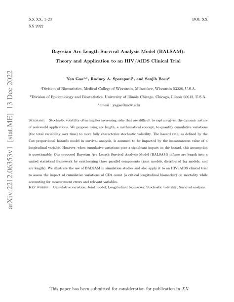 Pdf Bayesian Arc Length Survival Analysis Model Balsam Theory And Application To An Hiv