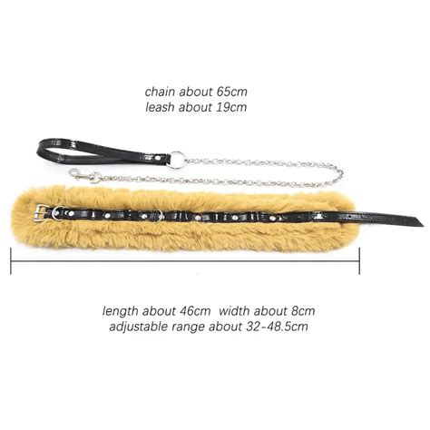 Thierry Light Yellow Plush Black Bright Leather Bondage Neck Collar With Metal Chain Leash Bdsm