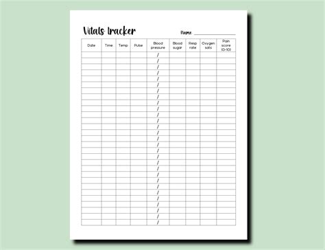 Printable Vital Sign Chart Vital Sign Log Caregiver Tracker Etsy