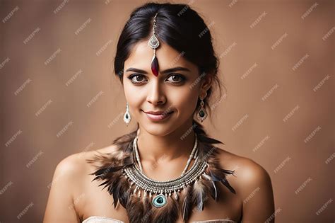 Premium Photo Beautiful Women Wearing Beautiful Feather Neckless