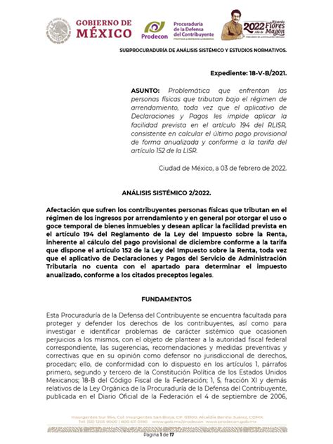 18 V B 2021 Análisis Sistémico Pago Provisional Arrendamiento