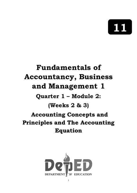 Fabm 1 Q1 Wk 2 3 Module 2 Principles Of Accounting And The Accounting Equation I