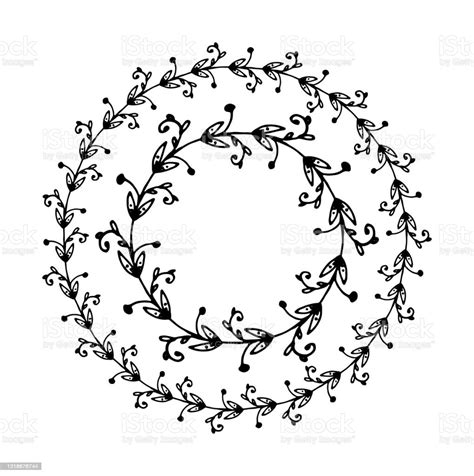 텍스트에 대한 빈 공간이 있는 나뭇잎의 화환 벡터입니다 텍스트에 대한 빈 공간이있는 열매점이있는 잎의 벡터 화환을 설정합니다 둥근 잎이 달린 절연 라운드 나뭇 가지 프레임