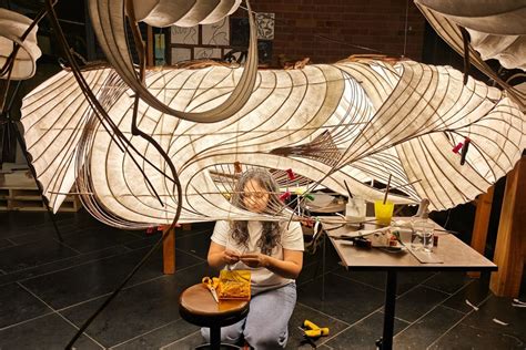 Radhika Sanghvi Wood Reed And Paper Sculpture Lights Lightening